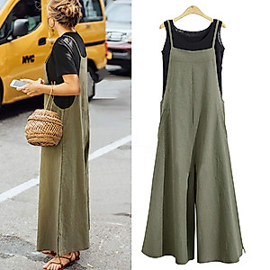 IMAYONDIA Women's Jumpsuits Casual Long Rompers Wide Leg Baggy Bibs Overalls Pants S-5XL (3X, Green)