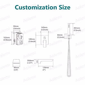 Aolemi Wall Mount Bathtub Faucet Wall Tub Filler Wall Mounted Tub Faucet 3.9" Waterfall Spout with Single Handle Metal Handheld Solid Brass Rough-in Valve,Matte Black