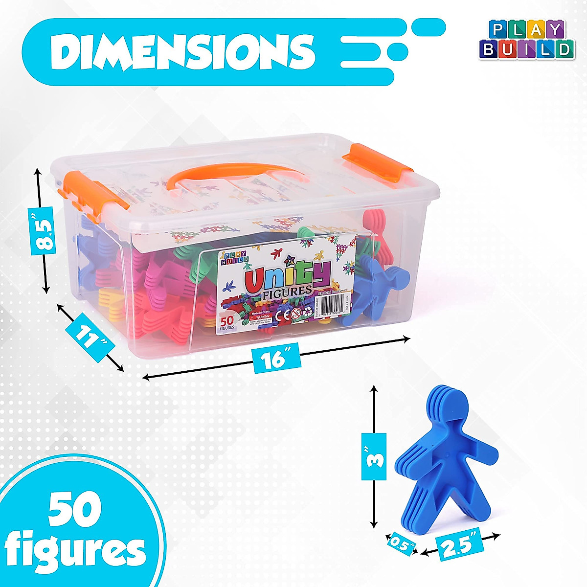 Play Build Building Toys, 50 Piece Connecting Toy Figures for Preschool & Kindergarten Classrooms, Kids STEM Learning Toy, for Boys & Girls Ages 3+