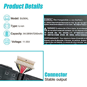 SU06XL Battery for HP Spectre X360 15-DF000 15T-DF000 15-DF0XXX 15-DF1XXX 15T-DF100 DF0013DX DF0033DX DF0043DX DF1033DX DF1043DX Series HSTNN-DB8W L29048-271 L29184-005 SU06084XL 11.55V 84.08Wh