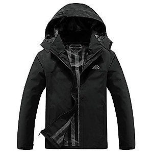 OTU Men's Lightweight Waterproof Hooded Rain Jacket Outdoor Raincoat Shell Jacket for Hiking Travel Black M