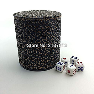 KAKDA-STORE Brown Leather Dice Cup+5pcs 14mm White Dice Set Dgd