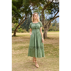Renaissance Dress for Women Medieval Midi Length Vintage Dresses Light Green L
