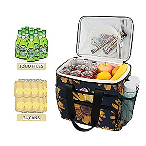 WELLDAY Lunch Bag Retro Sunflower View Insulated Cooler Reusable Lunch Box with Shoulder Strap for Picnic Hiking