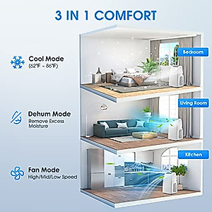 Air Choice 12000 BTU Portable Air Conditioner, 3-in-1 Portable AC Unit with Dehumidifier & Fan & 24HR Timer, LED Display, up to 550 Sq.Ft, Build in Universal Wheels for Quiet Portable AC Unit for Room