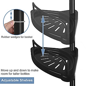 H-A Strong Shower Storage Caddy,SturdyTension Corner Pole Caddy,Commercial Grade Rustproof Bathroom Bathtub Adjustable Corner Rack (Black)