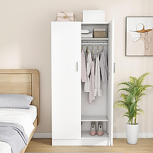 Panana 2 Door Bedroom Wardrobe Closet Bedroom Armoires Home Furniture for Storage (White)