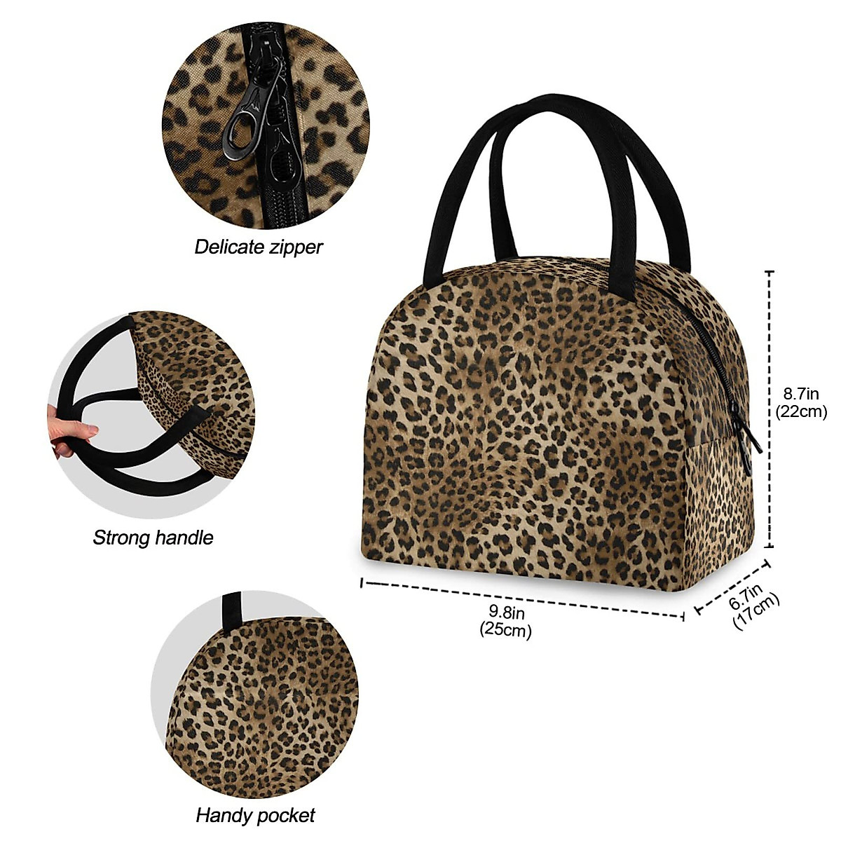 ZZKKO Red Poppies Lunch Bag Box Tote Organizer Lunch Container Insulated Zipper Meal Prep Cooler Handbag For Women Men Home School Office Outdoor Use (Leopard)