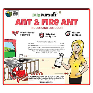 BugPursuit 24oz Ant Killer use for Indoor and Outdoor, Effective, Non-Staining, Ants,Fire Ants, and Other Insect Killer, Ant Spray Safe for Pets and Kids,Non-Toxic, 100% USDA Biobased, Made in USA