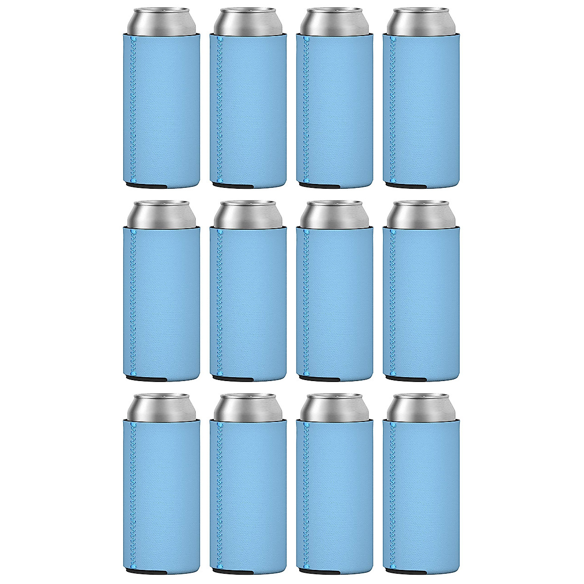 TahoeBay Slim Can Coolers (12-Pack) Blank Neoprene Beer Sleeves (Placid Blue)
