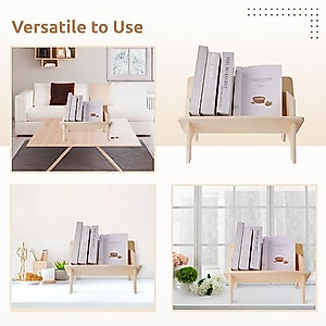 yeesport Wooden Desktop Bookshelf, Simple Tilted Tabletop Bookcase, Desktop Display Bookshelf, Wooden Desk Organizer and Storage Rack for Books, Magazines, CDs