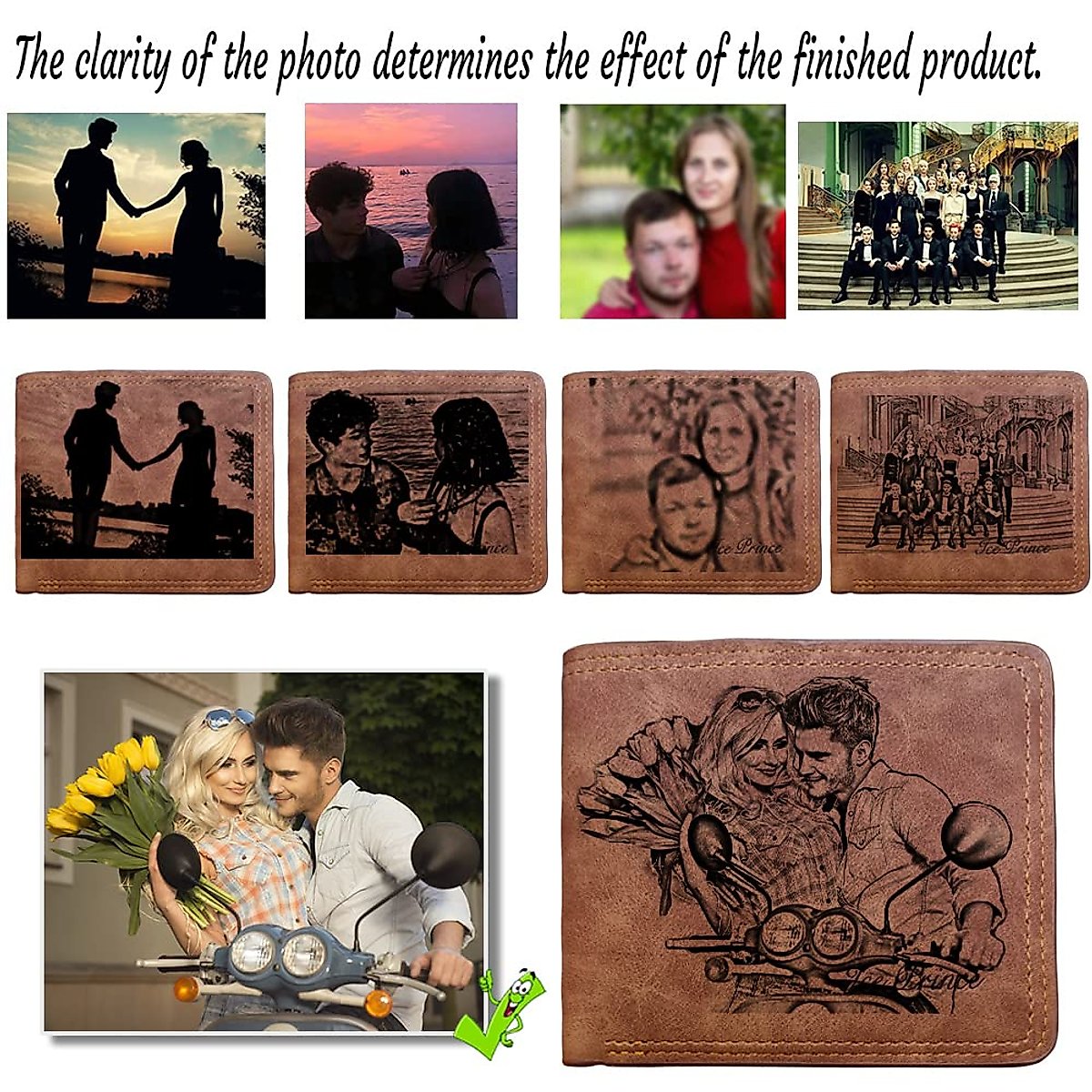 ICE PRINCE Mens Wallet Can Be Customized With Customer Photo And Text Custom Bi-Fold Soft Wallet (light brown)