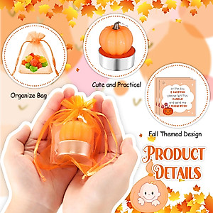 MTLEE 48 Sets Baby Shower Favors Include 48 Succulent Pumpkin Shaped Candles Fall Mini Plants Tea Lights Candles with 48 Invitations Cards and 48 Organza Bags for Baby Gender Reveal Guests(Pumpkin)