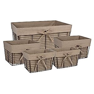 DII Farmhouse Chicken Wire Storage Baskets with Liner, Set of 5, Vintage Taupe, Assorted Sizes
