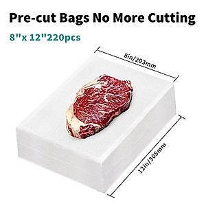 Happy Seal Vacuum Sealer Bags, 220 Quart 8" x12" PreCut Food Storage Bags, Seal a Meal, BPA Free, Heavy Duty, Commercial Grade, Sous Vide