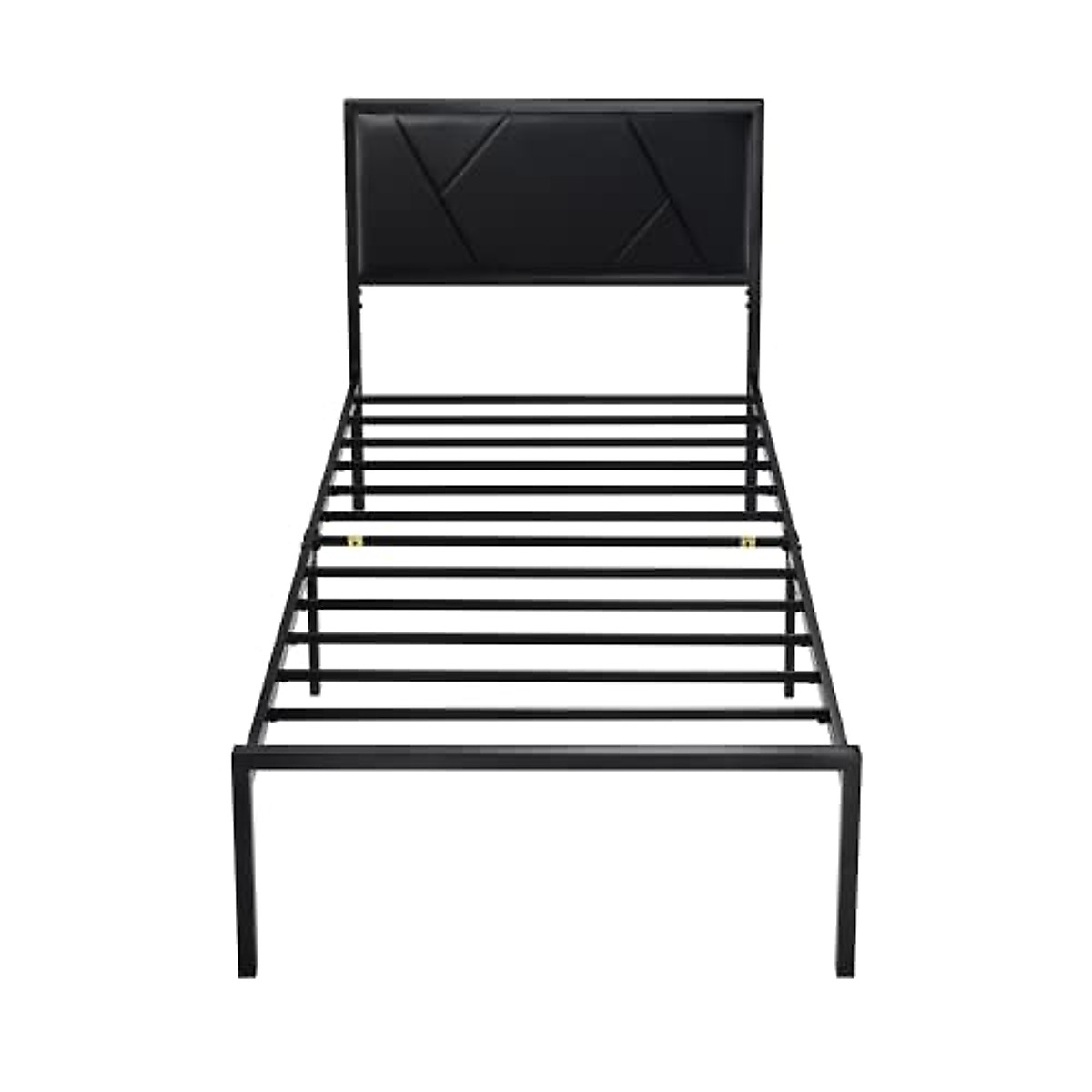 SHA CERLIN Modern Twin Size Metal Bed Frame with Geometric Litchi Grain Leather Headboard, Platform Bed with 12" Underbed Storage Space, Metal Slat Support, Noise Free, No Box Spring Needed, Black