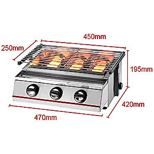 Stainless Steel Gas BBQ Grill with 3 Burners, Portable Propane BBQ Barbecue Deck Patio Fry Cooker Tabletop Cooker for Backyard Outdoor Garden Commercial