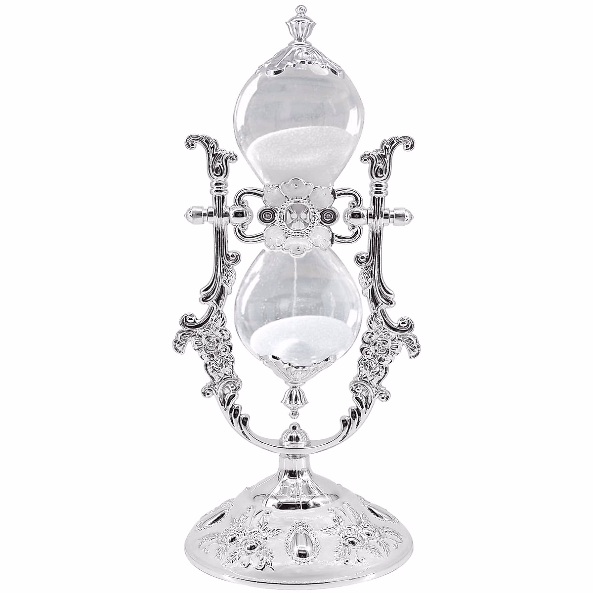 Hourglass Sand Timer Decorative,360° Rotating Metal White Sand Watch 30 Min,Antique Hour Glass Decor for Office Desk- Crafts,Gifts(B)