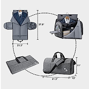 Golkcurx Convertible Garment Bag for travel,Carry on Garment Duffle Bag with Shoe Compartment, Detachable Shoulder Strap - 2 in 1 Suit Bags Suit Travel Bags for Men Women (Grey)