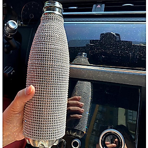 HLONGG Diamond Water Bottle Stainless Steel Bling Vacuum Flask Sparkling Glitter Thermos Bottles for Women Refillable High-End Insulated Bottle,Silver
