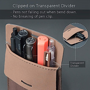 diodrio Pocket Protector, Leather Pen Pouch Holder Organizer, for Shirts Lab Coats, Hold 5 Pens, Designed to Keep Pens Inside When Bend Down. No Breaking of Pen Clip. Thick PU Leather, 2 Per Pack.