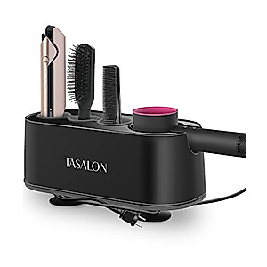 TASALON Hair Dryer Holder, Hair Tool Organizer, 3 in 1 Wall Mounted/Cabinet Door/Countertop Blow Dryer Holder, Flat Iron, Hair Straightener Holder, Curling Iron Holder, Hot Hair Tool Holder- Black