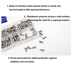 cSeao 100pcs Flanged Button Head Socket Cap M4 Screws Kit, M4x8mm/ 10mm/ 12mm/ 15mm/ 20mm, 304 Stainless Steel 18-8, Allen Socket Drive, Bright Finish, Fully Machine Threaded