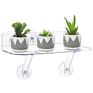 Suwimut Suction Cup Shelf for Plants Window, 15 Inch Window Sill Plant Shelf with Load-Bearing Brackets, 6 Inch Extra Wide Acrylic Windowsill Extender for Succulent Planters, Herb Pots, Indoor Plants