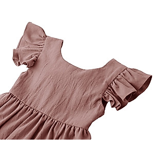 lymanchi Girl Cotton Linen Ruffle Halter Backless Princess Dress Infant Comfy Playwear 823 Dark Pink 120