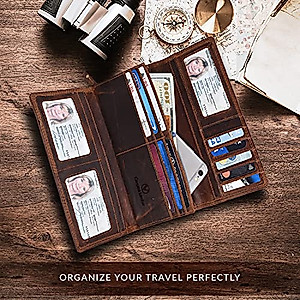 RFID Leather Clutch Wallet for Women-Credit Card Slots Coin Purse with ID Window (COGNAC VINTAGE)