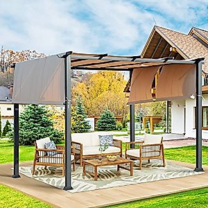 EasyLee 10x10ft Pergola with Retractable Waterproof Sun Protection Pergola Canopy Cover Top - Rust-Resistant Powder Coated Metal Frame for Backyards, Gardens, Patios, and Outdoor Spaces