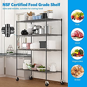 Leteuke Wire Shelving Unit with Wheels, NSF Certified 4 Tier Adjustable Storage Shelves 60"×24"×72", 2400LBS Heavy Duty Shelving Commercial Grade Metal Storage Utility Rack for Kitchen Garage, Black