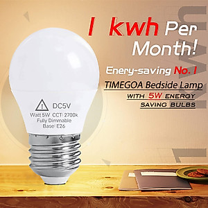 TIMEGOA Safety Low Voltage 5V 5W 3-Way Dimmable LED Light Bulb, G45 E26 E27 Base Energy-Saving Bulb, 60W Equivalent, 400 Lumens A19 Bulb, 3000K LED Bulb, 2 Pack