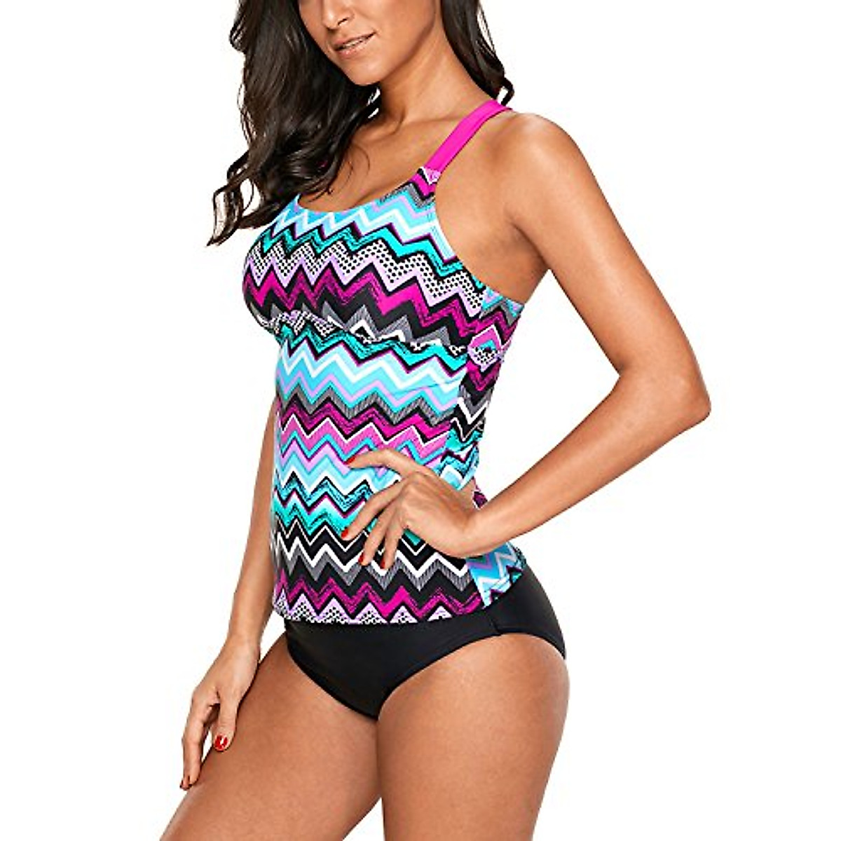 Eternatastic Womens Striped Print Racerback Tankini Swim Top No Bottom Swimsuit XL Red Zigzag