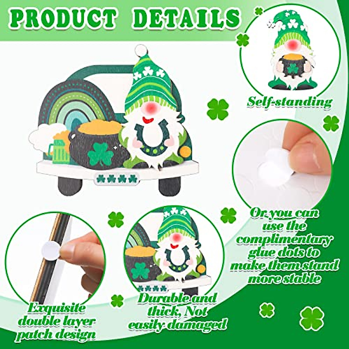 15 Pcs St. Patrick's Day Tiered Tray Decor Set Shamrock Gnome Truck Wood Sign Rustic Irish Theme Table Centerpiece Tabletop for Home Table House Decor, Tray Not Included (Shamrock)