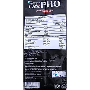 Cafe Pho Vietnamese 3in1 Instant Coffee Mix, Iced Milk Coffee, Cafe Sua Da, Single Serve Coffee Packets, Bag of 18 Sachets, Pack of 1-15 Months Shelf Life