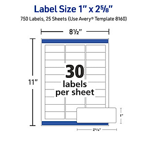 Avery Easy Peel Printable Address Labels with Sure Feed, 1" x 2-5/8", White, 750 Blank Mailing Labels (08160)