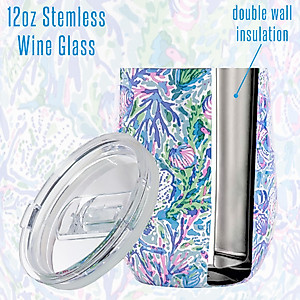 Lilly Pulitzer 12 Oz Insulated Tumbler with Lid, Stainless Steel Travel Wine Glass, Double Wall Metal Cup, Soleil It On Me