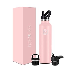 IRON °FLASK Sports Water Bottle - 3 Lids (Narrow Straw Lid) Leak Proof Vacuum Insulated Stainless Steel - Hot & Cold Double Walled Insulated Thermos, Durable Metal Canteen - Rose, 24 Oz, 24 Oz