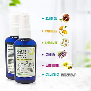 Diaper Lotion Potion, All Natural Diaper Rash Guard for Your Baby's Bottom - Healing and Soothing 2-in-1 Herbal Cleanser and Lotion - Moisturizes and Protects (4 Ounce Spray)