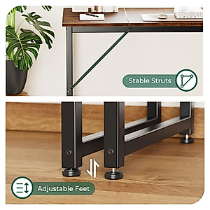 Huuger Computer Desk, 70 Inch Office Desk, Gaming Desk with Storage, Writing Desk Work Desk for Home Office, Study, Long Simple Desk, Large Legroom, Metal Frame, Rustic Brown