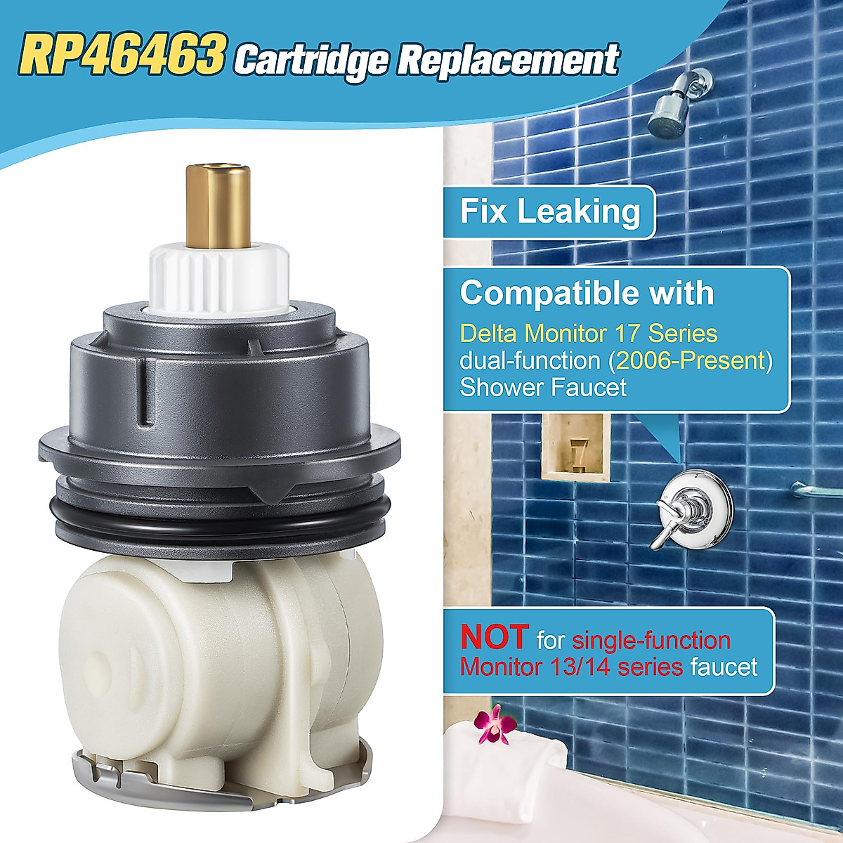 Enhon 2 Pack Shower Cartridge Replacement, RP46463 Cartridge Replacement Compatible with Delta Monitor 17 Series (2006 - Present) Dual Function Shower Faucet Valve, Including Seat and Spring Adapter