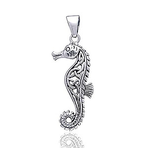 Sea Monsters - Hippocampus - Poseidon's Steed Seahorse with Celtic Knot Sterling Silver Pendant