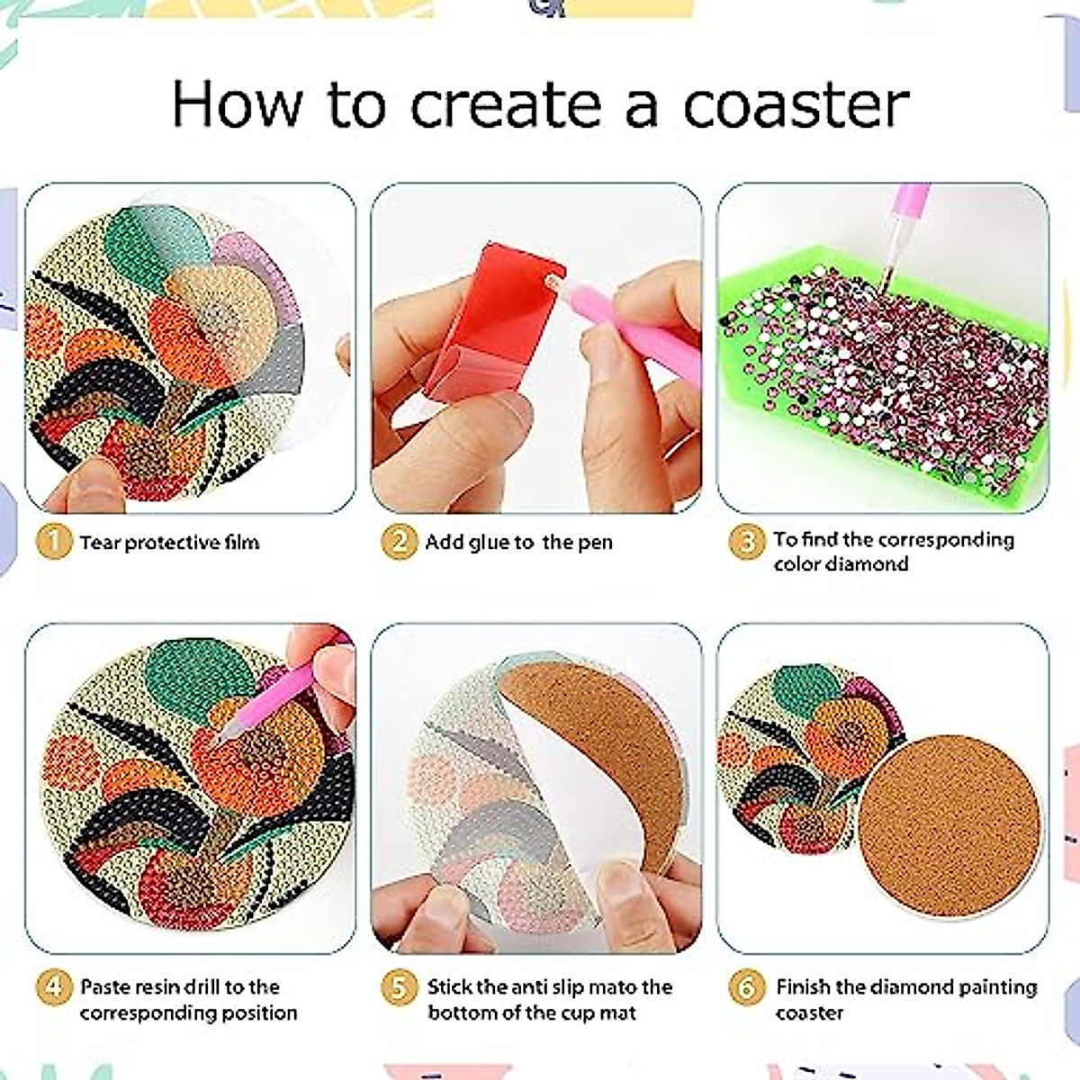8 Pcs Painted Leaves Diamond Art Painting Coasters Kits with Holder DIY Leaves Diamond Art Coaster Non Slip Coaster for Adults Diamond Painting Kits Supplies