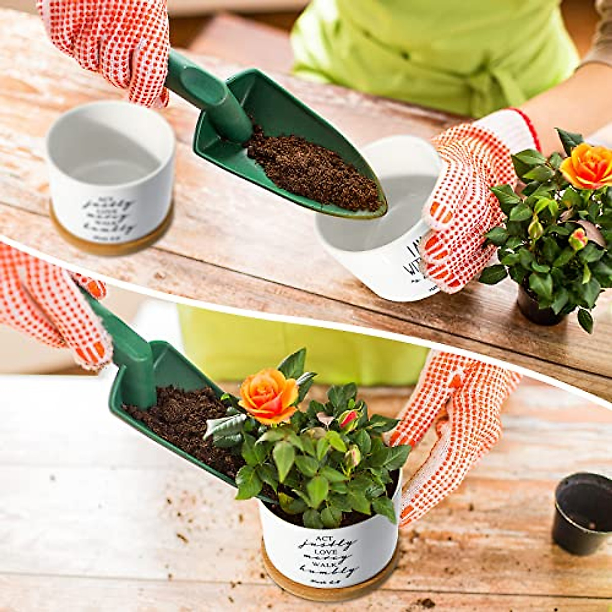 Sieral 6 Pieces Bible Verse Succulent Pots White Ceramic Flower Planter Pot with Bamboo Tray Small Plant Pots Christian Mini Succulent Planters for Patio Garden, 3 x 3 x 2 Inches, Plants Not Included