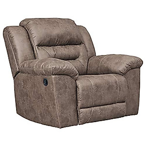 Signature Design by Ashley Stoneland Faux Leather Manual Pull Tab Rocker Recliner, Light Brown