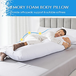 WhatsBedding Memory Foam Body Pillow - Cooling Full Body Pillows for Adults - Soft Long Pillow for Bed - 20x54 Inches, White