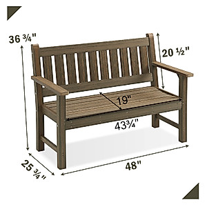 ACUEL Outdoor Bench, 3-Person Garden Bench, Poly Lumber Patio Bench for Outdoors, Porch, and Park (Light Brown)
