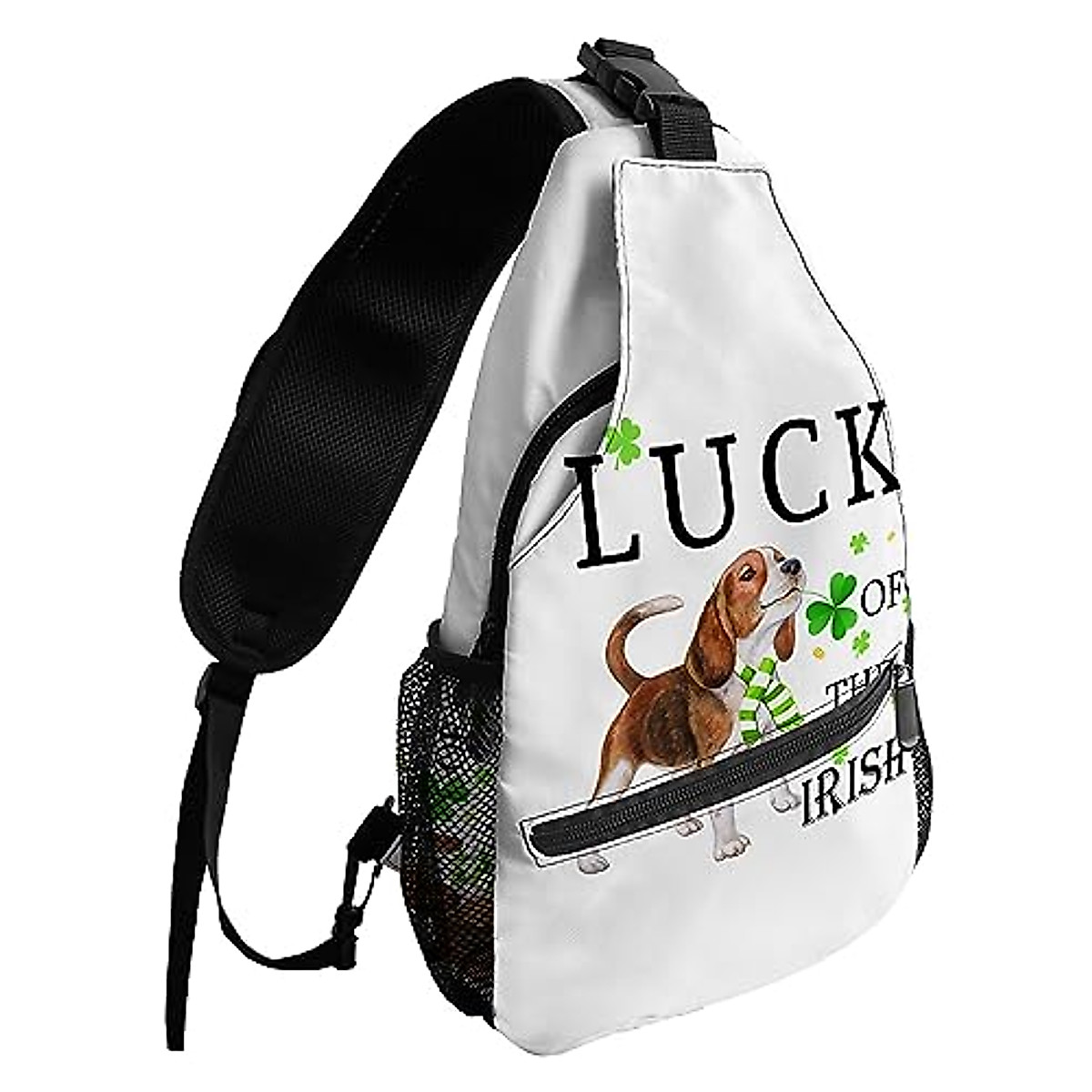 Gsypo Sling Backpack, St. Patrick's Day Shamrock Puppy White Background Waterproof Lightweight Small Sling Bag, Travel Chest Bag Crossbody Shoulder Bag Hiking Daypack for Women Men