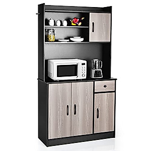 Giantex Buffet Hutch Cabinet, Kitchen Hutch Sideboard, Buffet Pantry on Island, Wood Kitchenware Server with Drawer, Shelf and Storage Cabinet (Black & Natural)